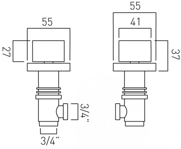 Vado Geo pair of modern panel valves deck mounted (GEO-142/PR-3/4-C/P)