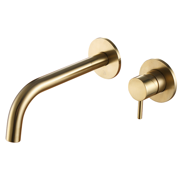 Just Taps Plus VOS Brushed Brass Wall Mounted 2 Hole Basin Mixer
