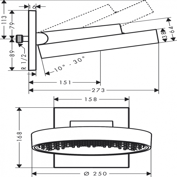 Hansgrohe Rainfinity 250 1jet OHS wall chrome (26226000)