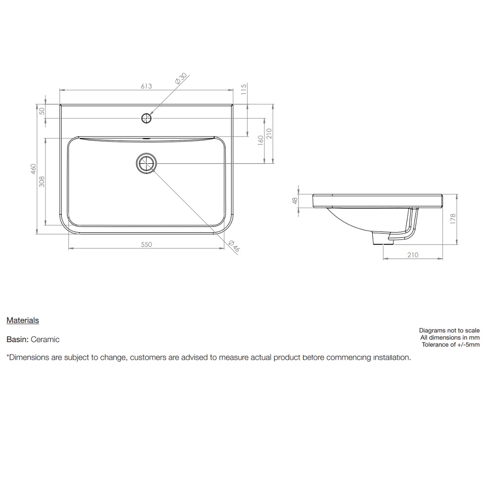 Contour 600 Ceramic 1 Tap Hole Basin 600x460mm (CN6080)