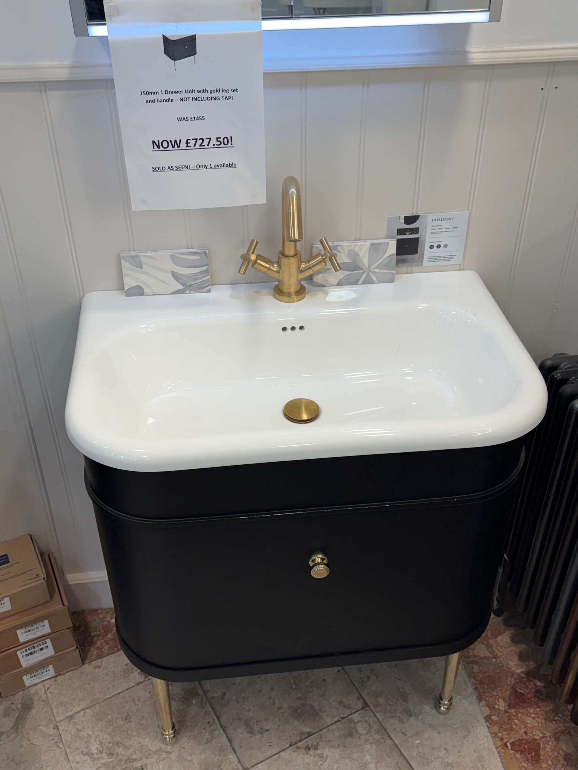 Ex Display 70cm Black Unit with Gold Legs